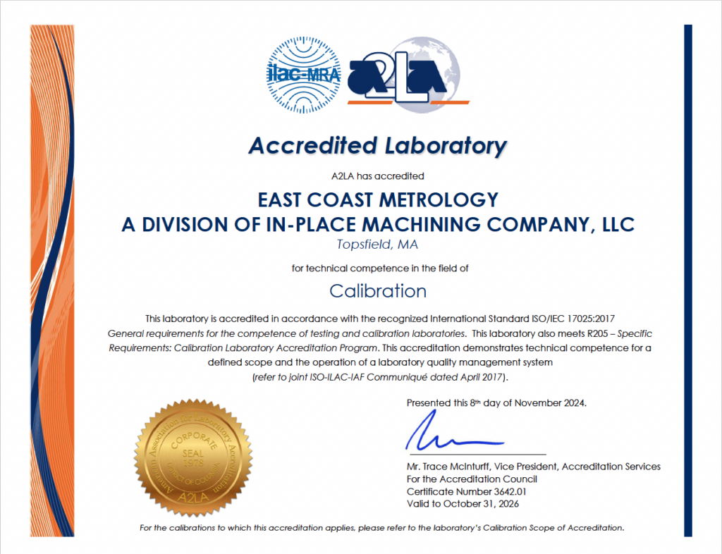 Company Certification and Accreditation - East Coast Metrology